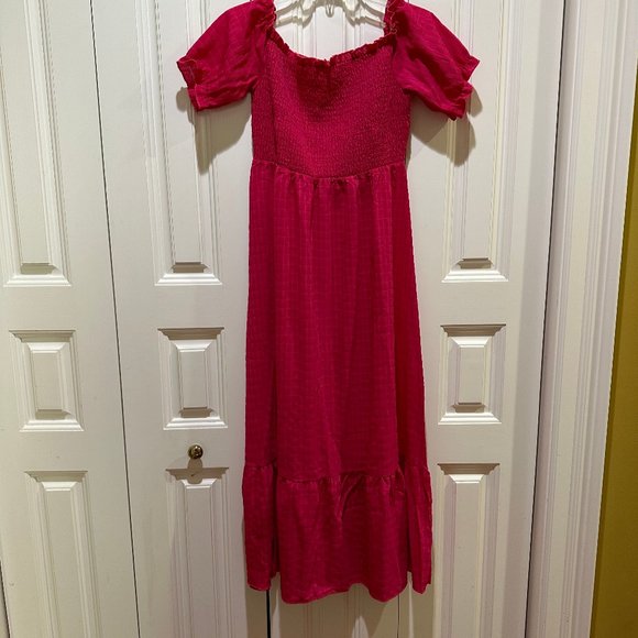 Ruwie | Dresses | Pink Shirred Bodice Short Sleeve Midi Dress | Poshmark